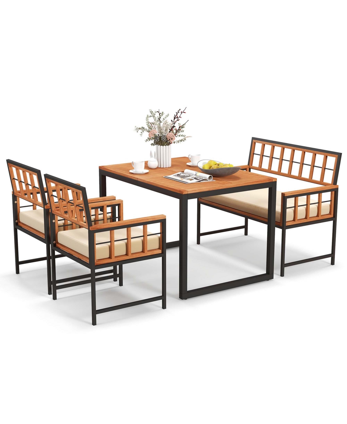 Click here for 4 Piece Patio Dining Set Outdoor Wood Dining Furni... prices