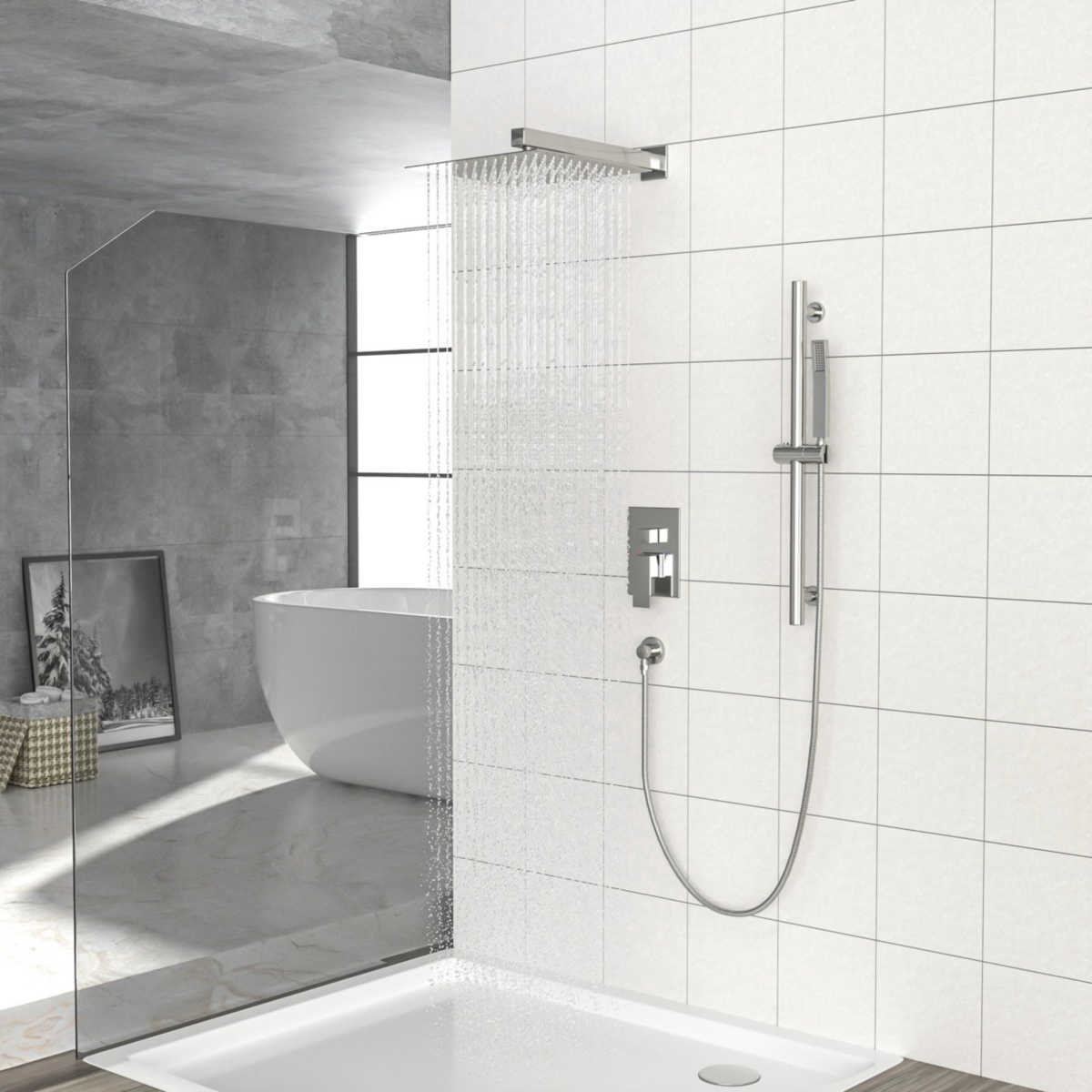 Click here for Brushed Nickel Wall Mounted Rain Shower System - B... prices