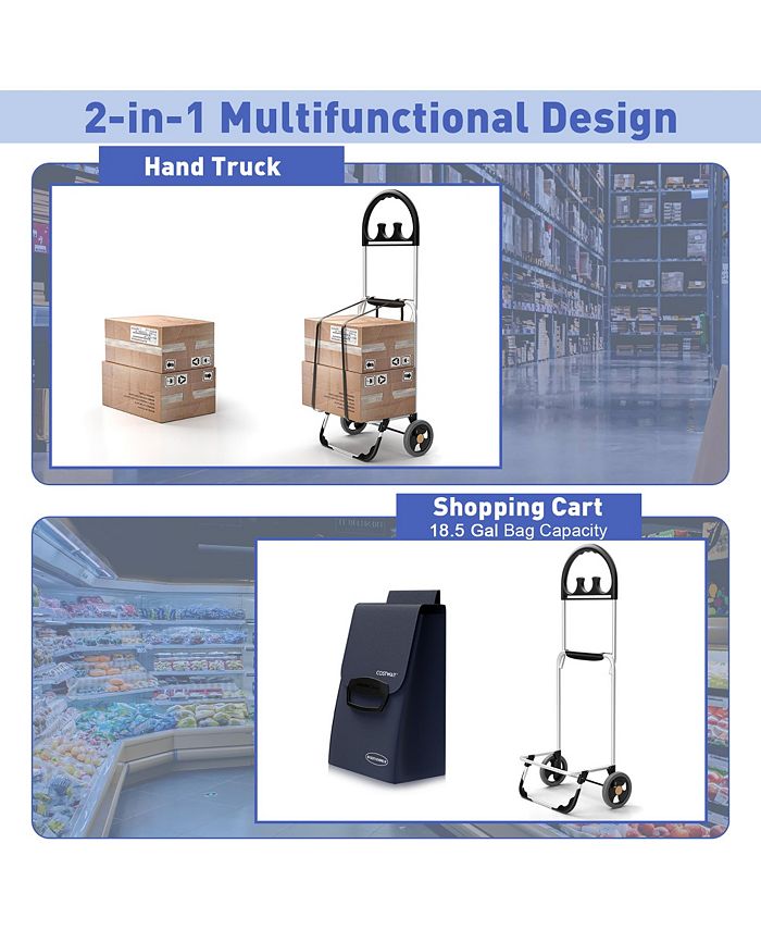 Costway Folding Shopping Cart Grocery Hand Truck Utility Removable Bag ... Costway Folding Shopping Cart Grocery Hand Truck Utility Removable Bag ...