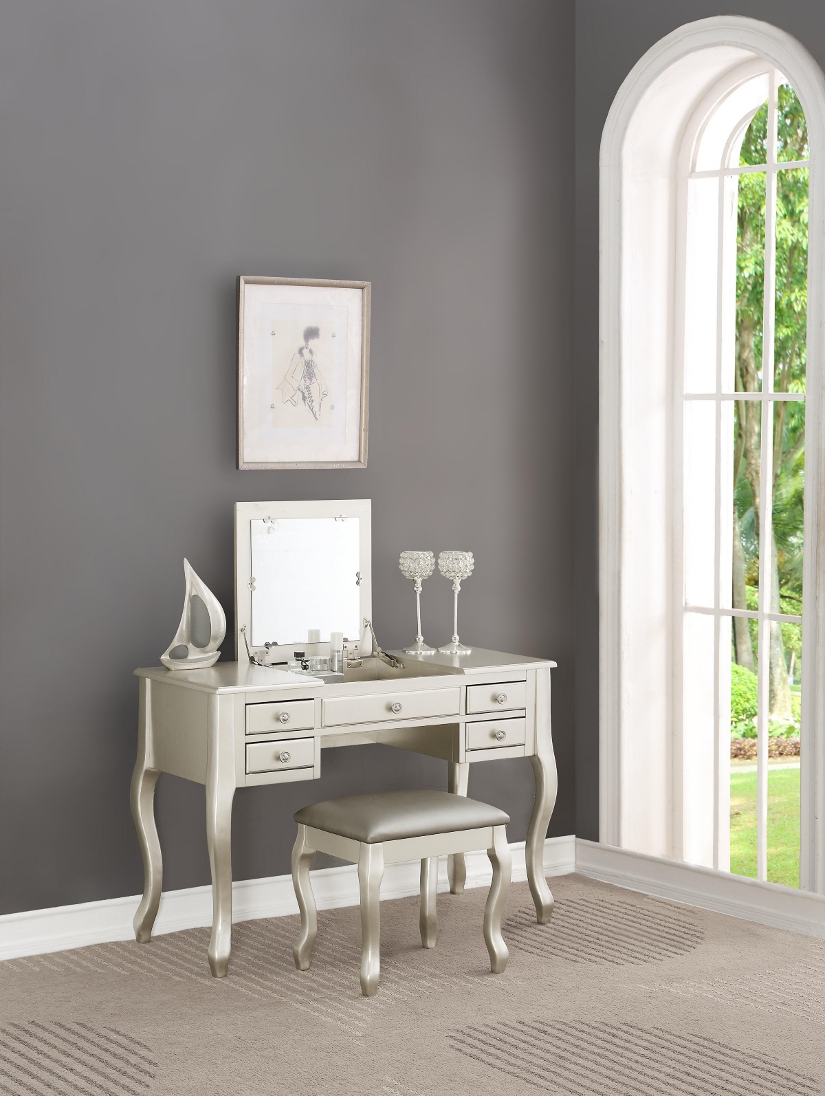 Click here for Streamdale Furniture Silver Vanity Set with Unique... prices