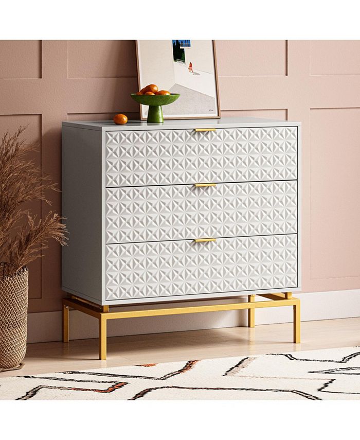 Hulala Home Mandisa Mid-century 3 Drawer Cabinet with Embossed Pattern ...