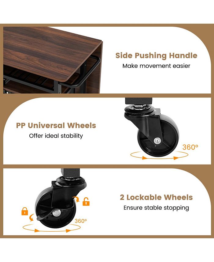 Costway 3 PCS Rolling Dining Table Set Extendable Kitchen Table 2 ...