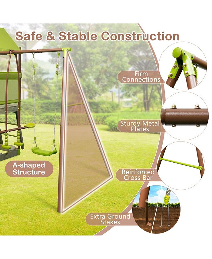 Costway 7-in-1 Swing Set with Covered Fort Height Adjustable Swing ...