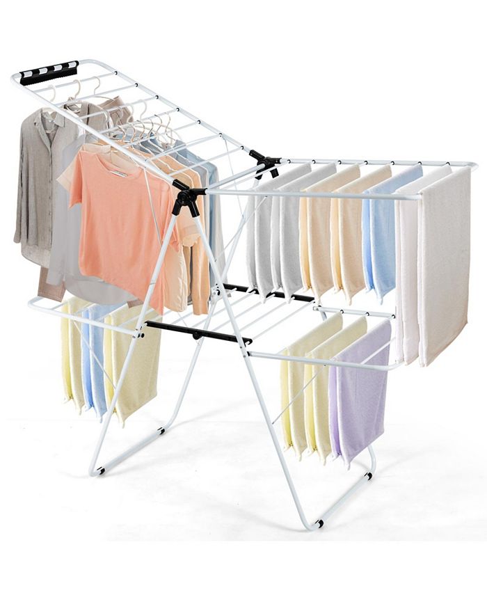 Slickblue 2-Level Foldable Clothes Drying Rack with Adjustable Gullwing ...