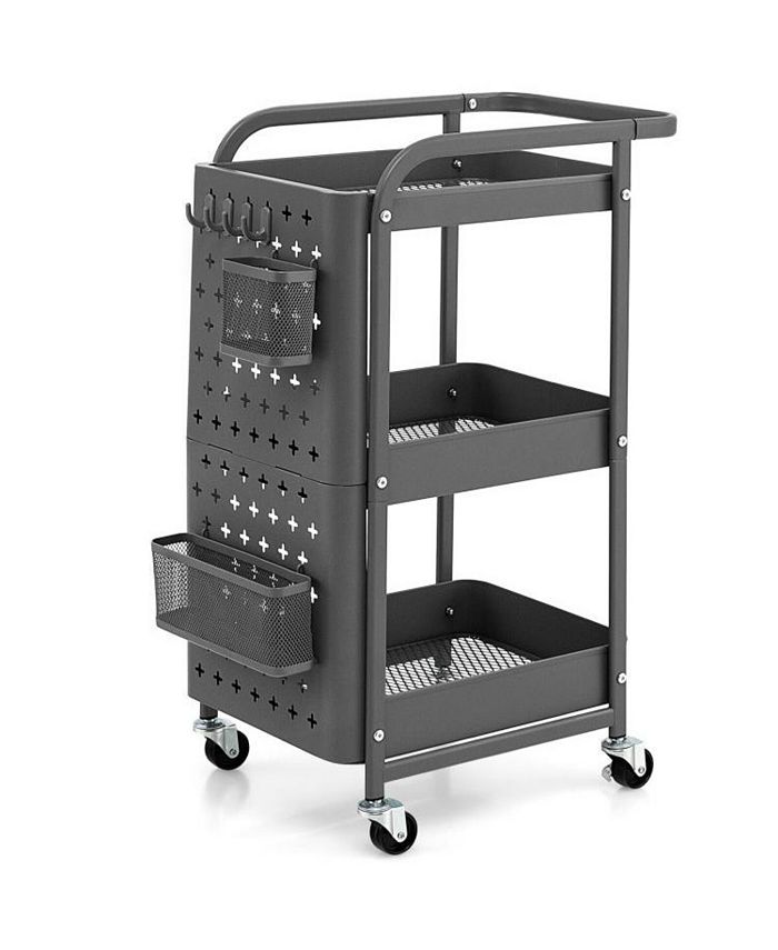 Slickblue 3-Tier Utility Storage Cart with DIY Pegboard Baskets - Macy's
