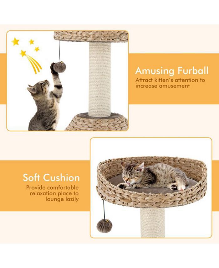 Slickblue 28 Inches Hand-Made Cat Tree Tower with Jump Platform-Coffee ...
