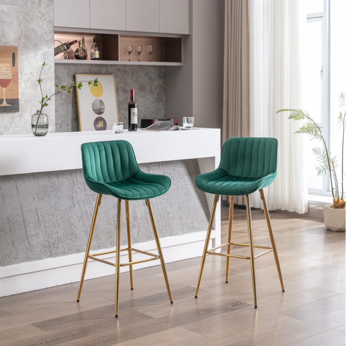 Click here for Streamdale Luxurious Velvet Bar Stools (Set of 2)... prices