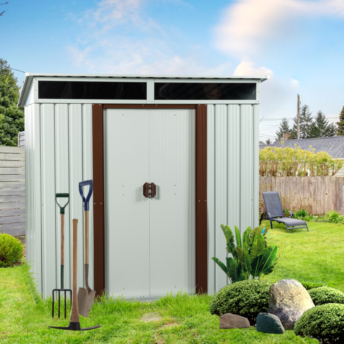 Click here for 6FT X 5FT Outdoor Metal Storage Shed White - White prices