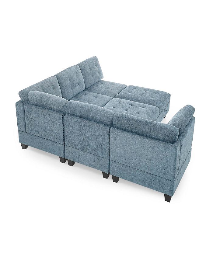 Simplie Fun Navy Blue Modular Sectional Sofa with Ottoman - Macy's