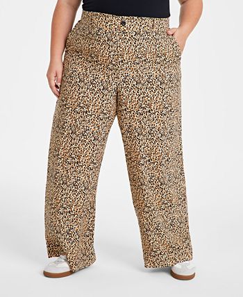 On 34th Trendy Plus Size Leopard Printed Wide-Leg Pants, Created for ...