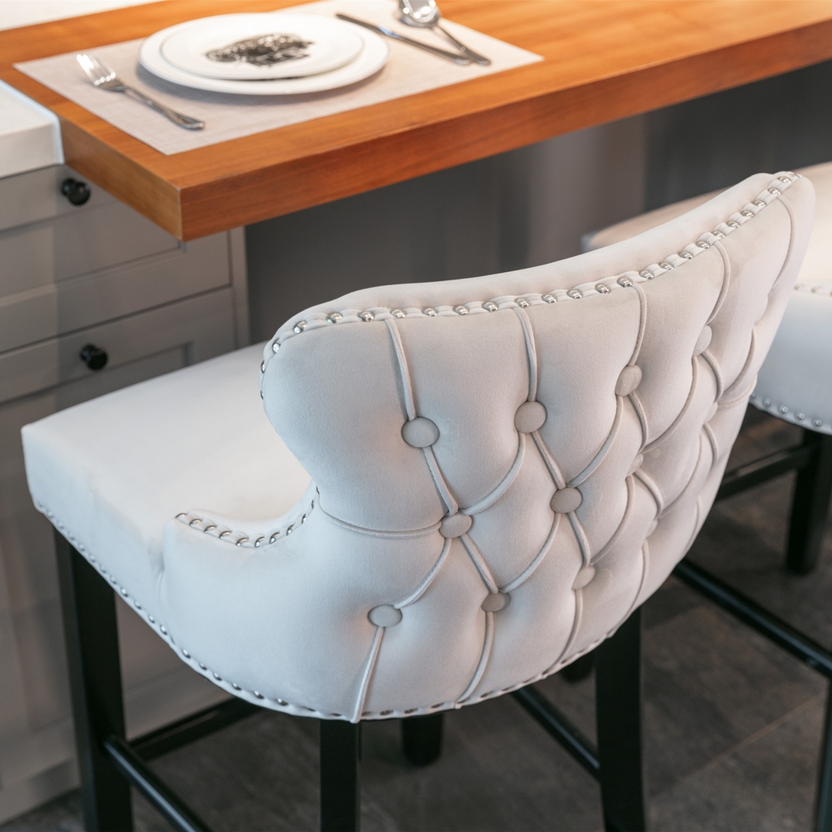 Click here for Streamdale Velvet Wingback Bar Stools with Button... prices
