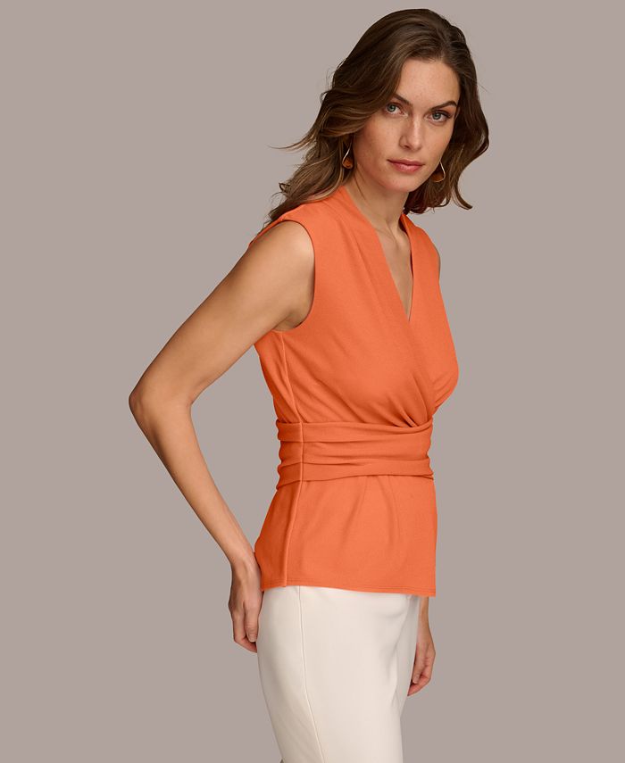 Donna Karan Women's V-Neck Wrap-Detail Sleeveless Top - Macy's