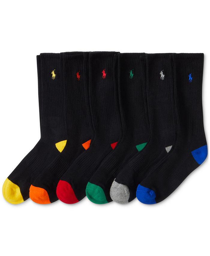 Polo Ralph Lauren Men's 6-Pk. Performance Colored Heel Toe Crew Socks ...