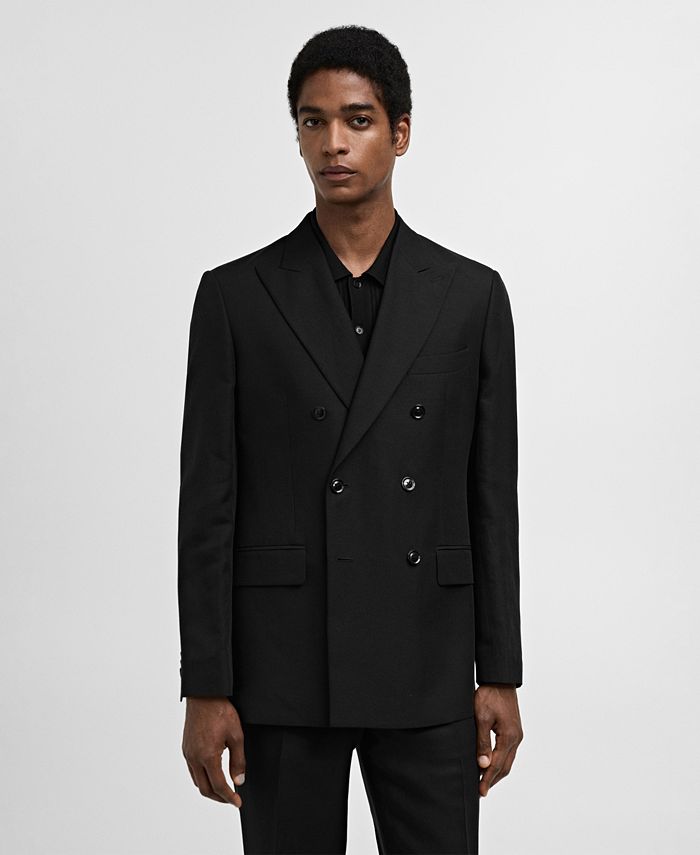 MANGO Men's Linen Lyocell Double-Breasted Suit Blazer - Macy's