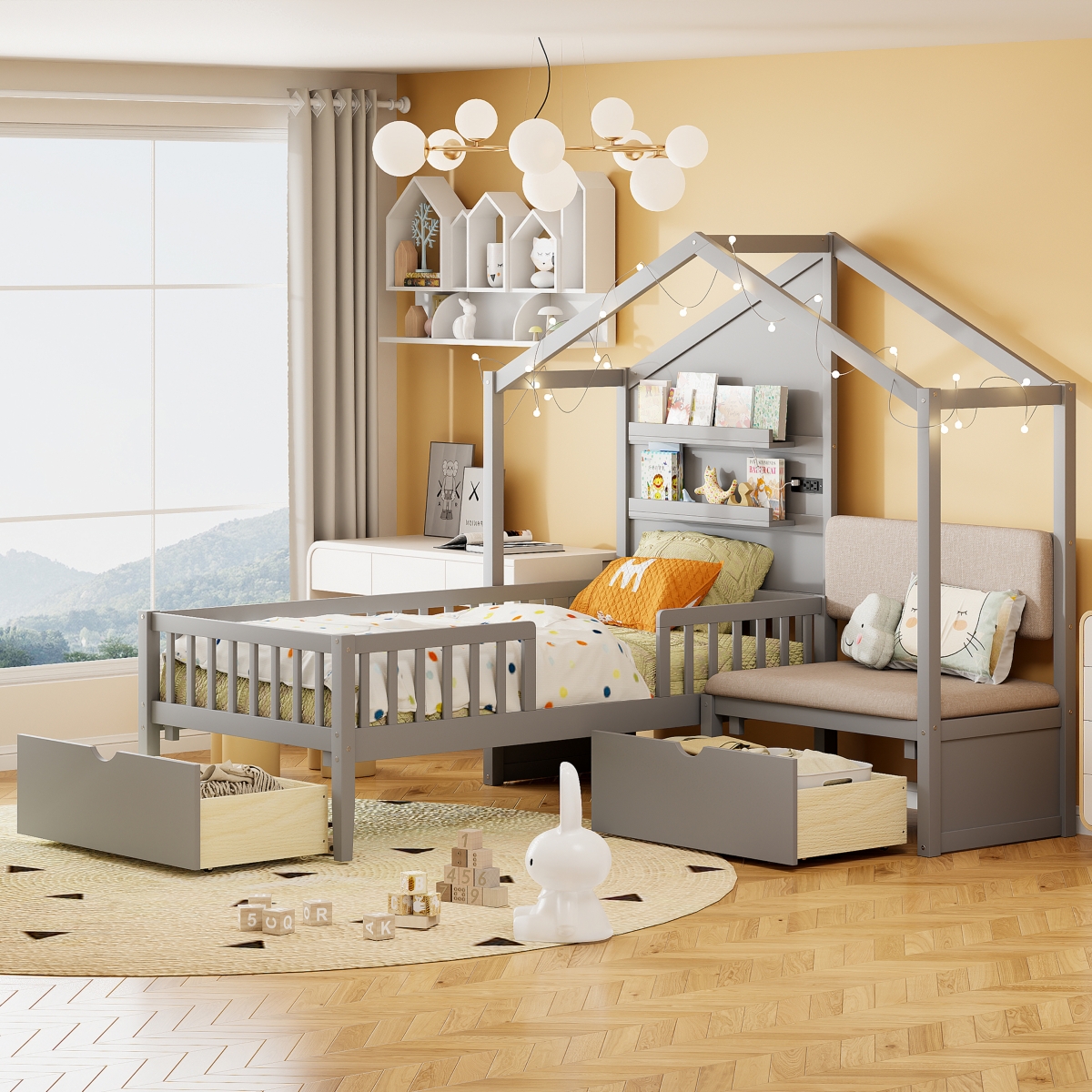 Click here for Streamdale Twin House Bed with Sofa  Charging Stat... prices