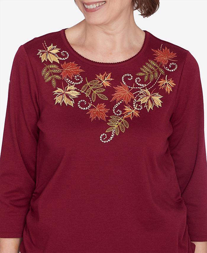 Alfred Dunner Classic Falling Leaves Top with Drawstring Closure - Macy's