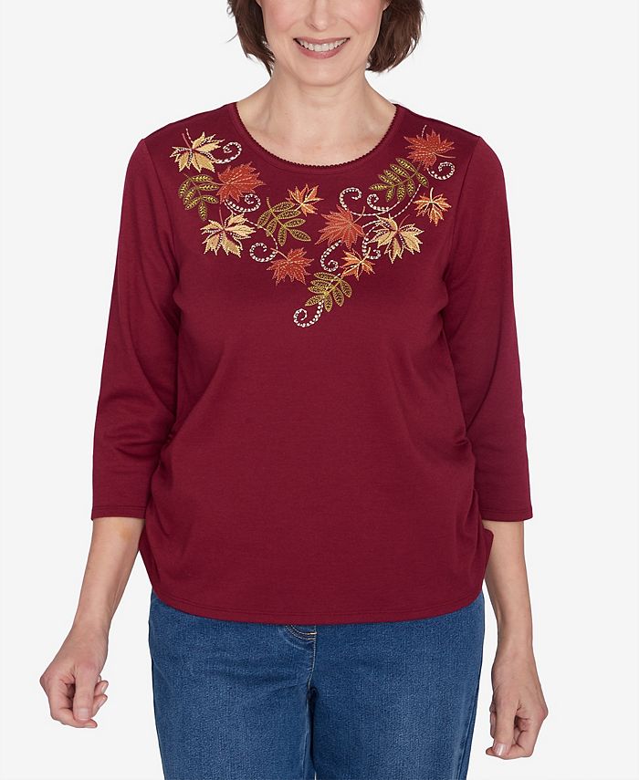 Alfred Dunner Classic Falling Leaves Top with Drawstring Closure - Macy's