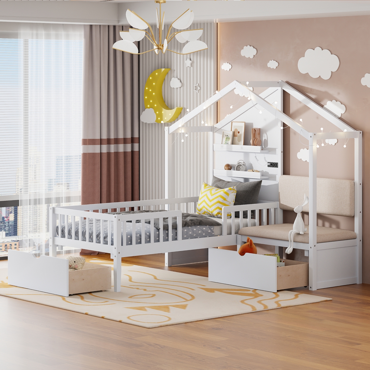 Click here for Streamdale Twin House Bed with Sofa  Charging Stat... prices