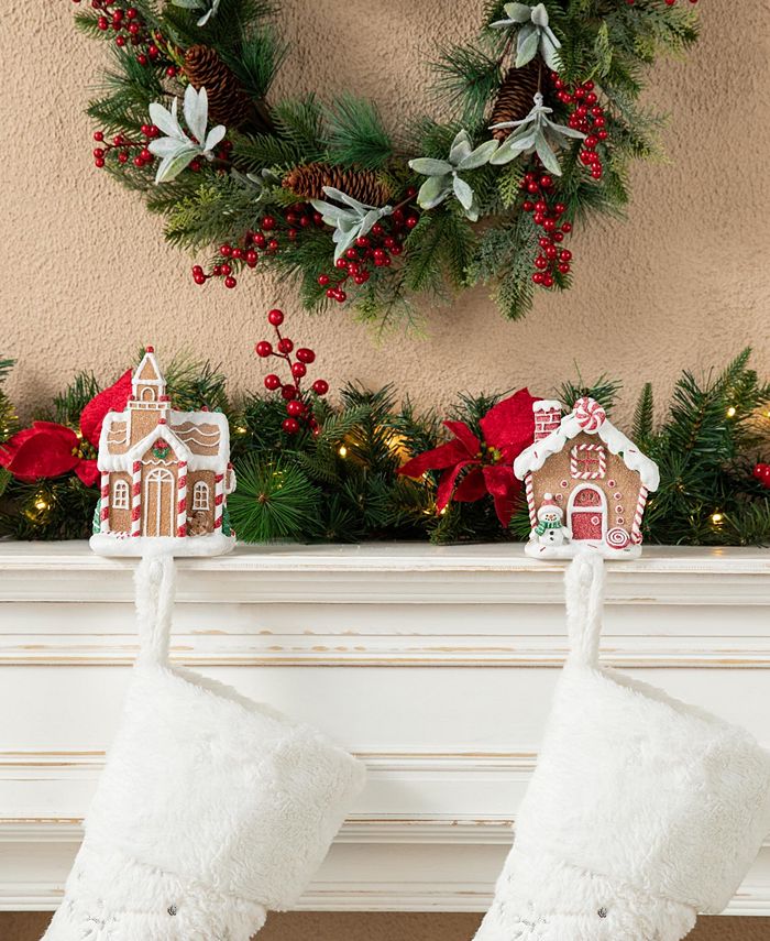 Glitzhome Resin Gingerbread House Stocking Holders, Set of 2 - Macy's