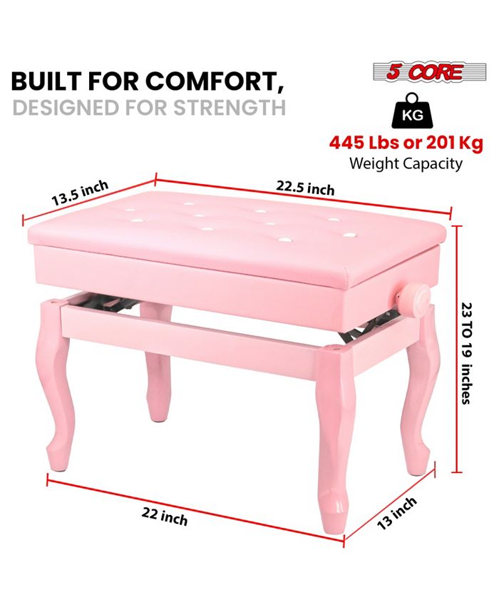 5 Core Piano Bench Wooden Height Adjustable Keyboard Stool Heavy Duty ...