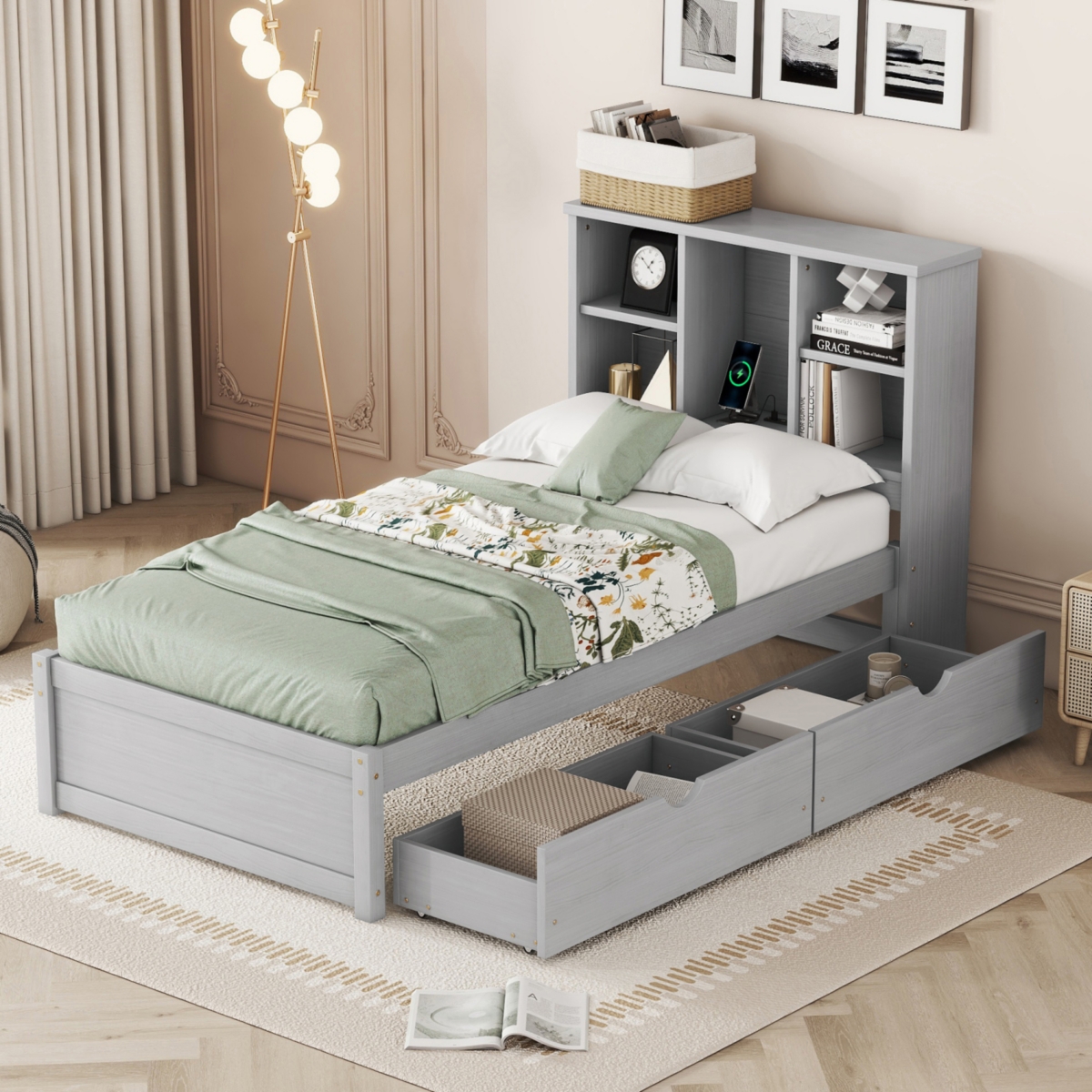 Click here for Modern Twin Size Bed Frame With Built-in Usb Port... prices