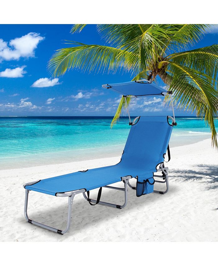 Gymax Foldable Lounge Chair Adjustable Outdoor Beach Patio Pool ...