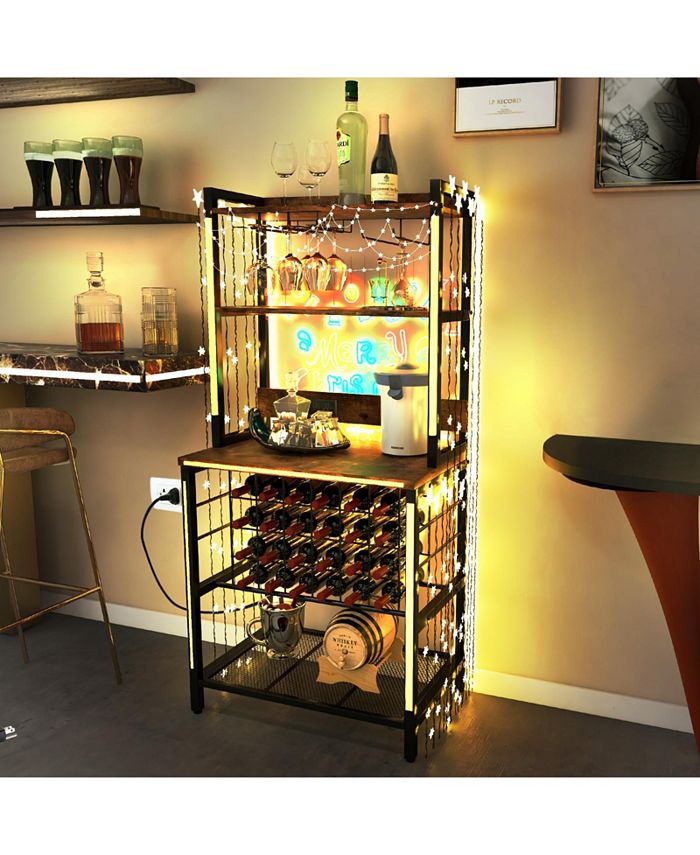 Slickblue Wine Bar Cabinet Wine Rack with 4 Tier Storage Shelves and ...