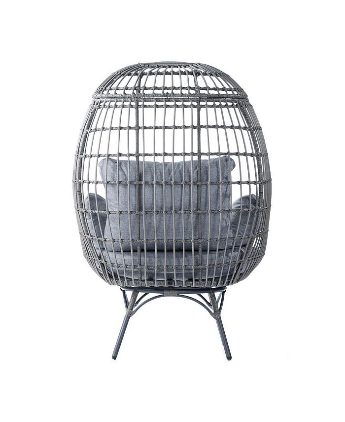 MERRICK LANE Tavros Oversized Wicker Rattan Swivel Lounge Egg Chair For Indoor/Outdoor Patio ...