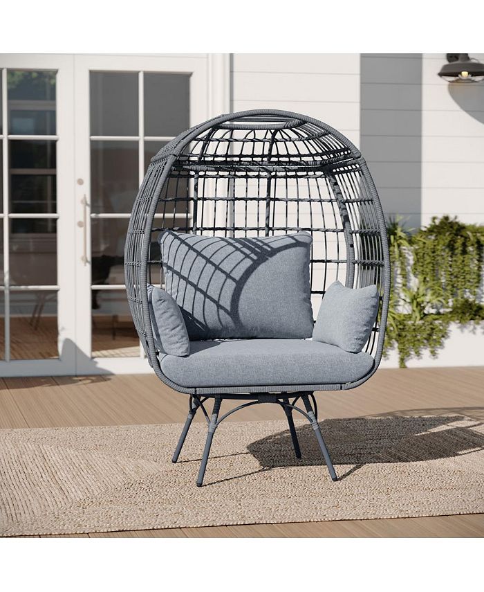 MERRICK LANE Tavros Oversized Wicker Rattan Swivel Lounge Egg Chair For Indoor/Outdoor Patio ...
