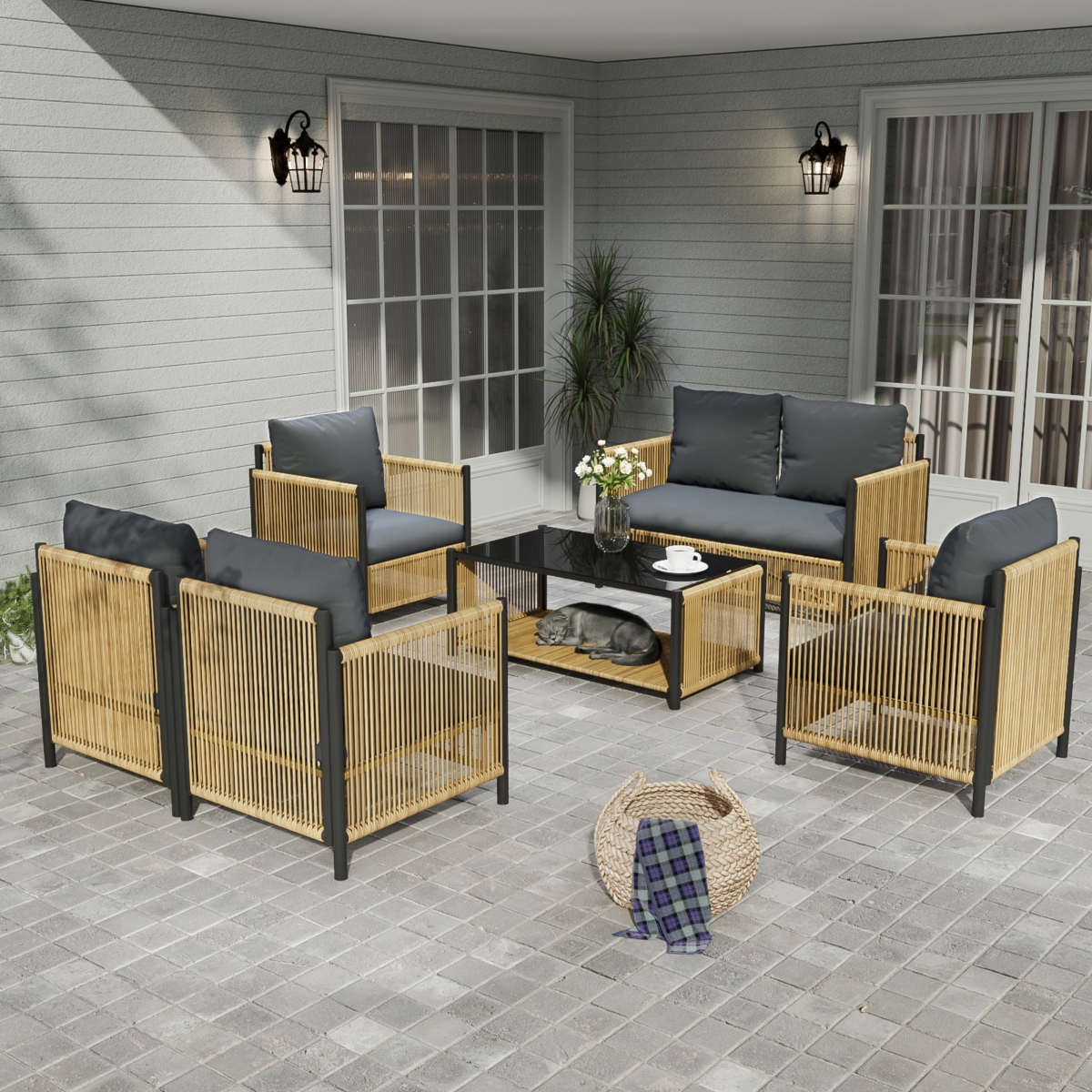 Click here for Streamdale Patio 6 Pieces Brown Pe Wicker Sofa Set... prices
