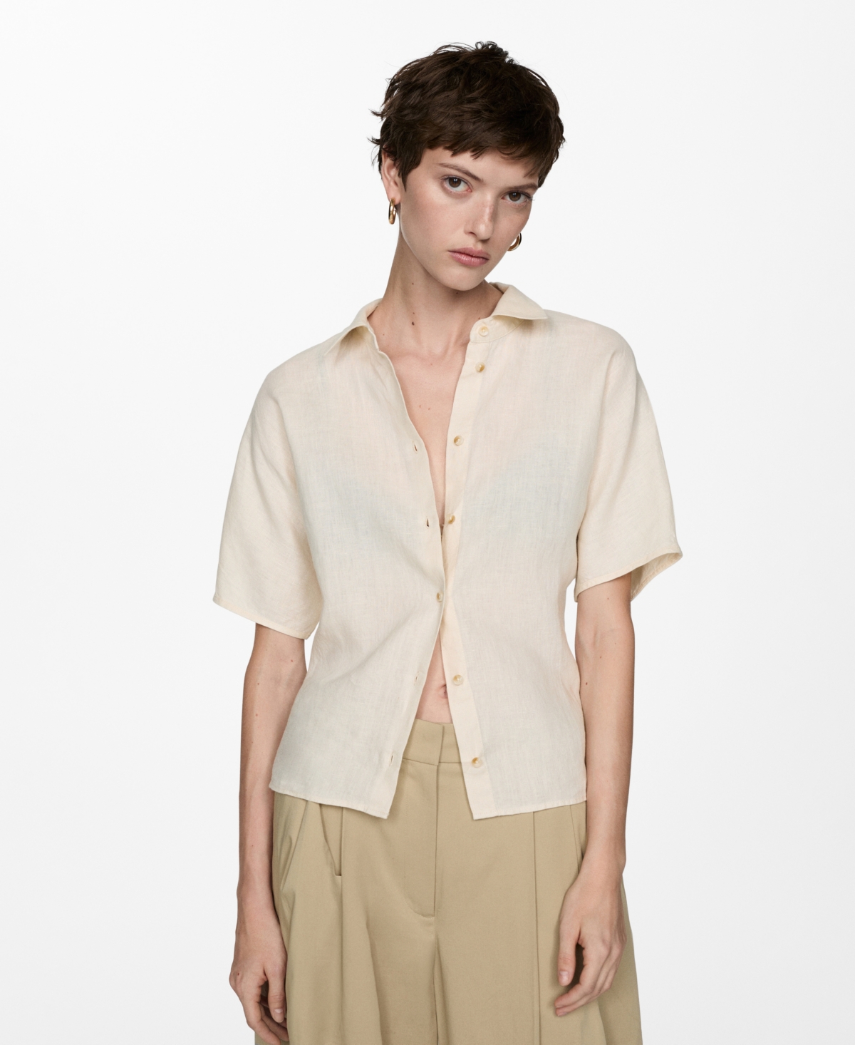 Click here for Mango Womens Linen 100 Shirt - Sand prices