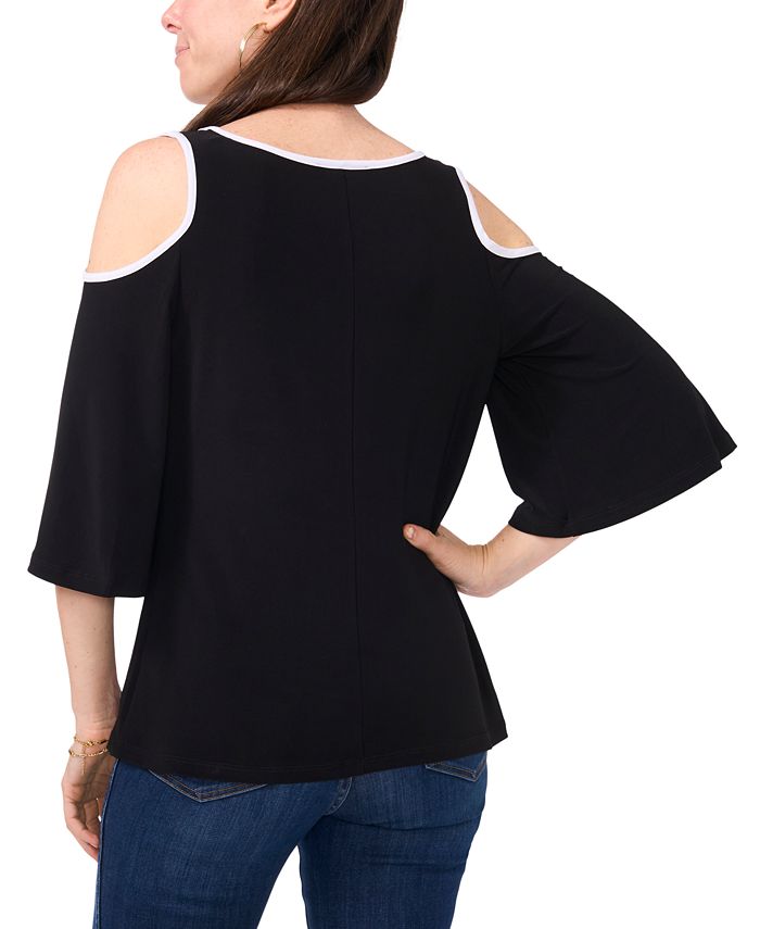 Sam & Jess Petite Keyhole Cold-Shoulder Trimmed Top - Macy's