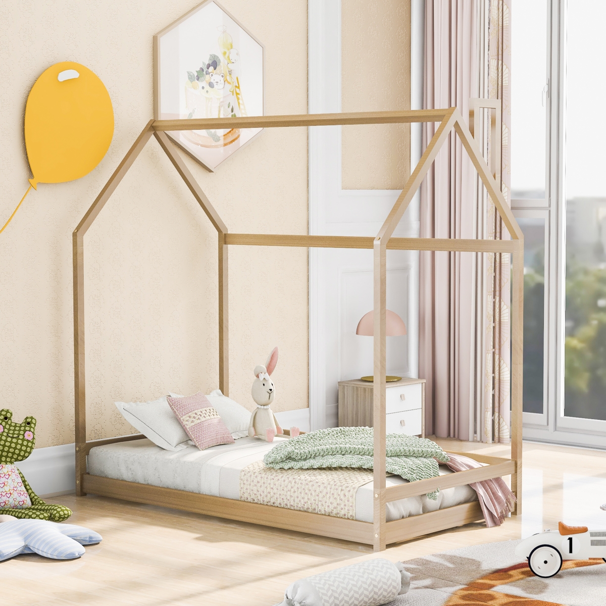 Click here for Streamdale Twin Size House Bed Wood Bed - Natural prices