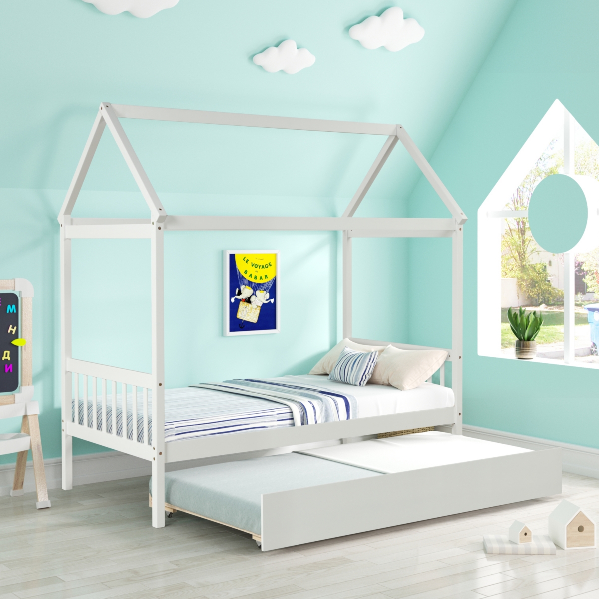 Click here for Simplie Fun House Twin Bed With Trundle - White prices