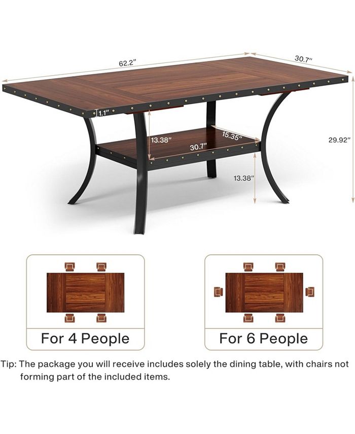 Tribesigns 62 Inches Dining Table for 6, Rectangular 2-Tier Dinner ...