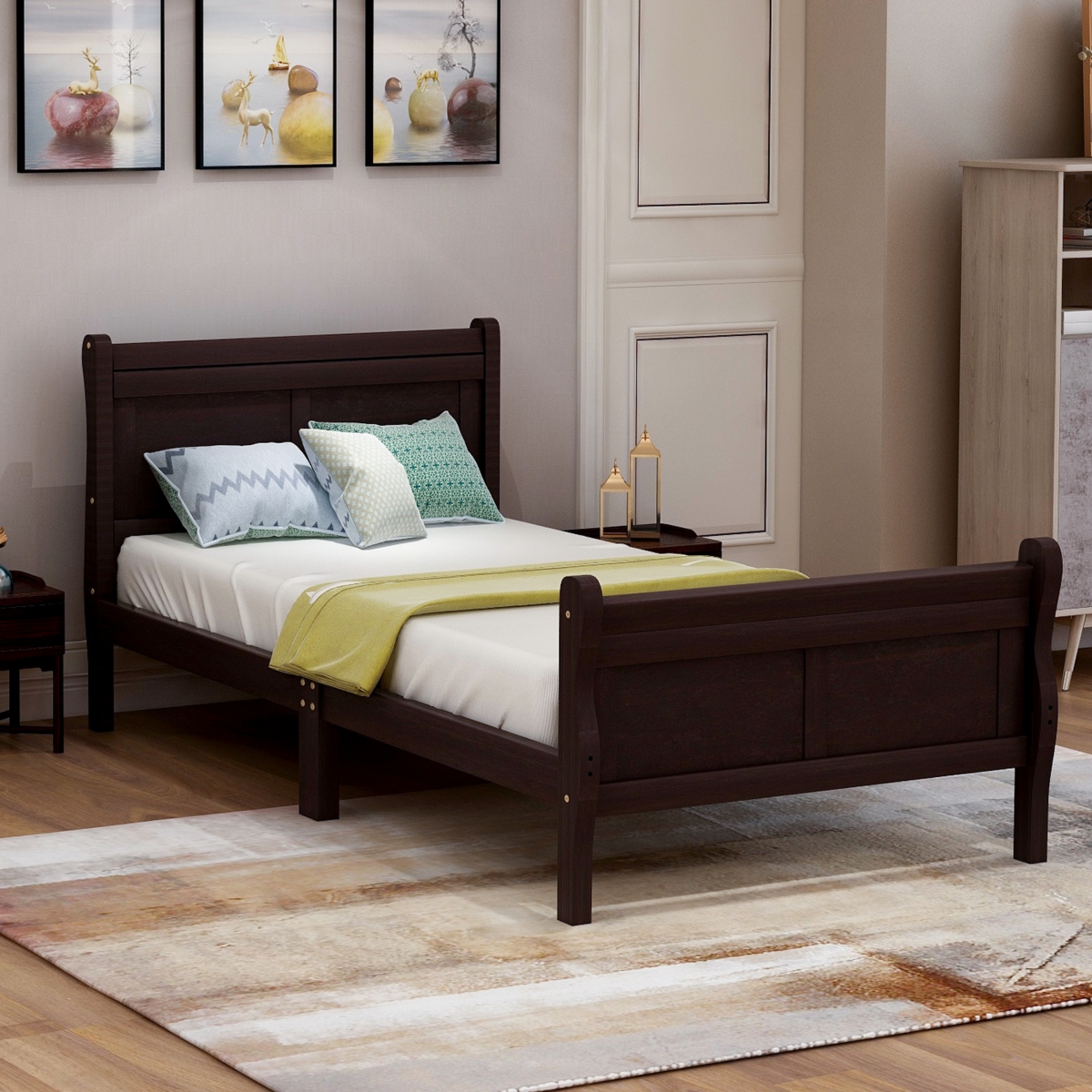 Click here for Streamdale Twin Platform Wood Sleigh Bed Frame wit... prices