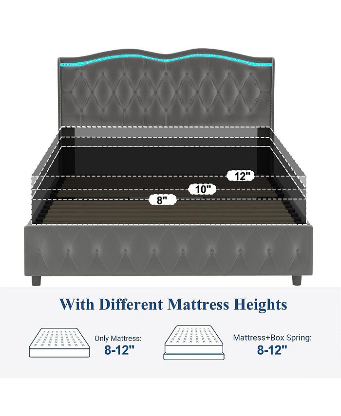 Simplie Fun Grey Velvet Platform Bed with LED Headboard & Storage - Macy's