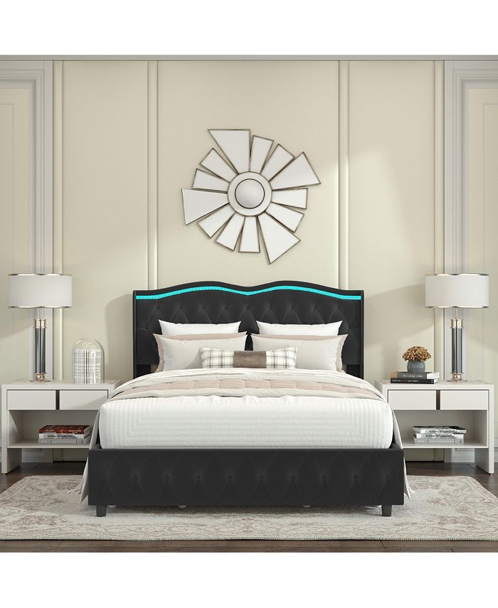 Simplie Fun Velvet Upholstered LED Queen Bed with Storage - Macy's