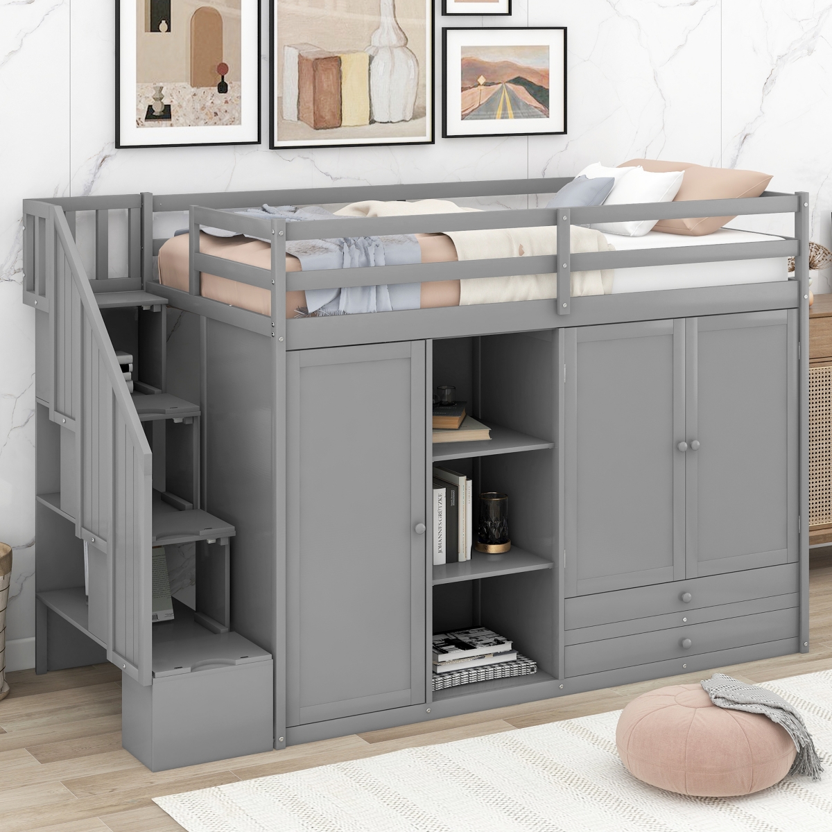 Click here for Streamdale 3-Shelf Loft Bed with Storage Units and... prices