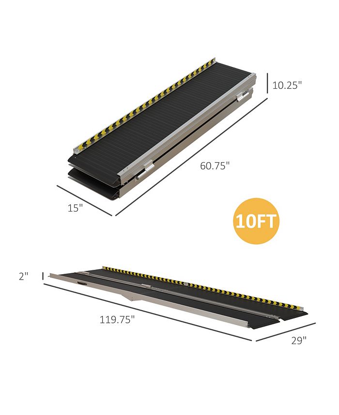 HOMCOM Wheelchair Ramp 10FT Folding Aluminum Ramp with Non-Slip Surface ...