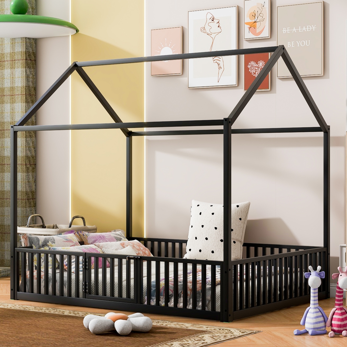 Click here for Streamdale Full Size Metal House Bed With Fence An... prices