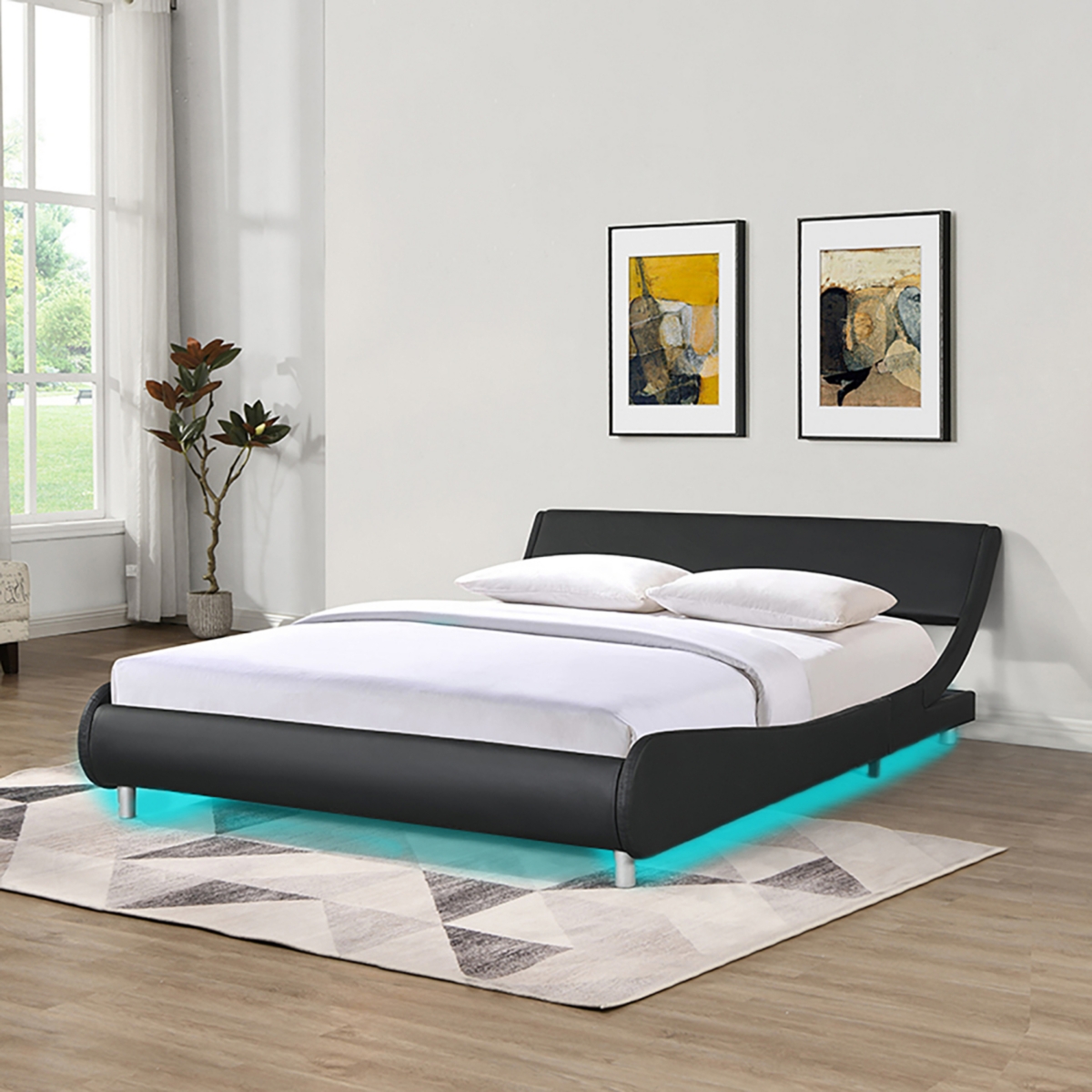 Click here for Simplie Fun Led Platform Bed Frame  Queen Size  Bl... prices