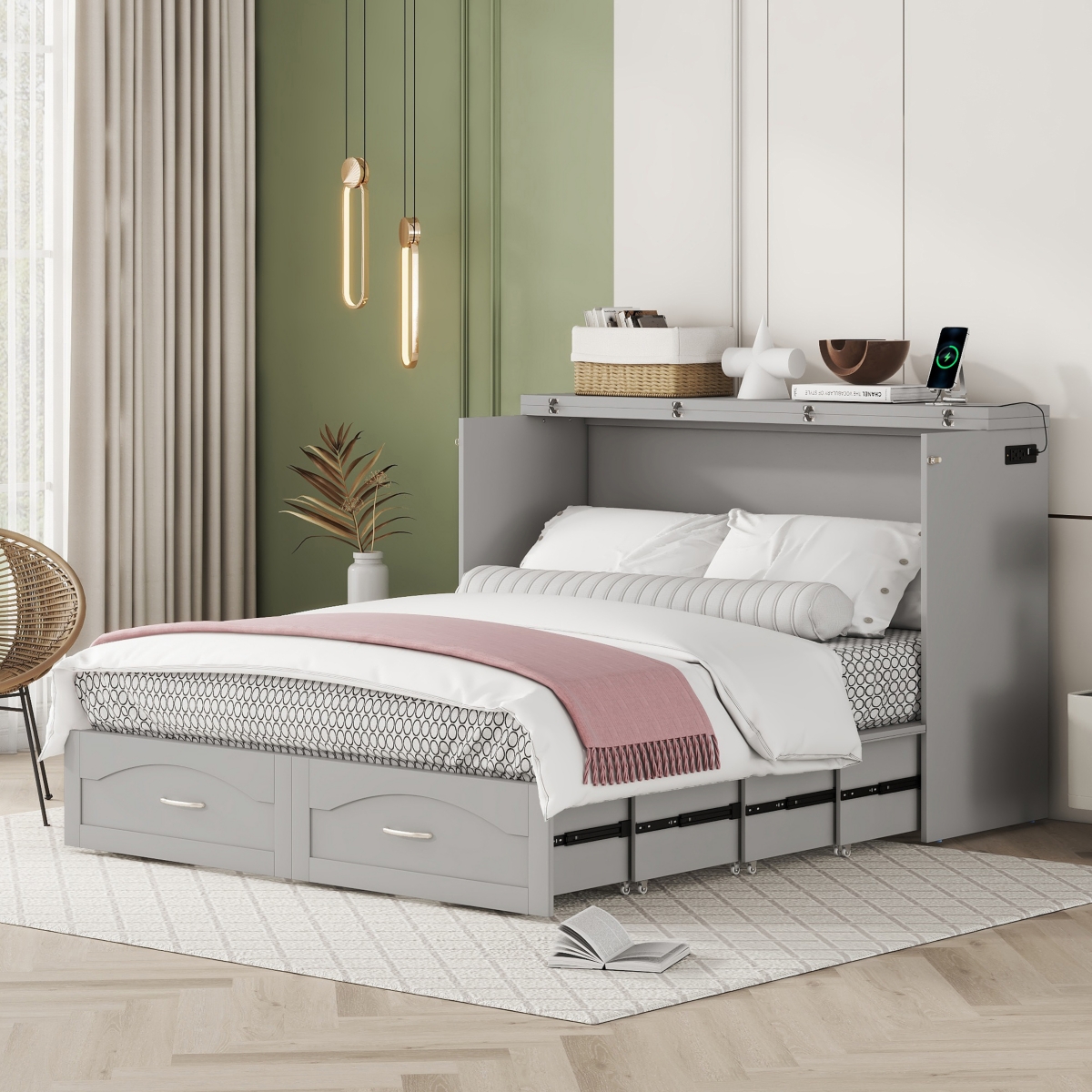 Click here for Streamdale Queen Size Wall Bed with Drawer and Cha... prices