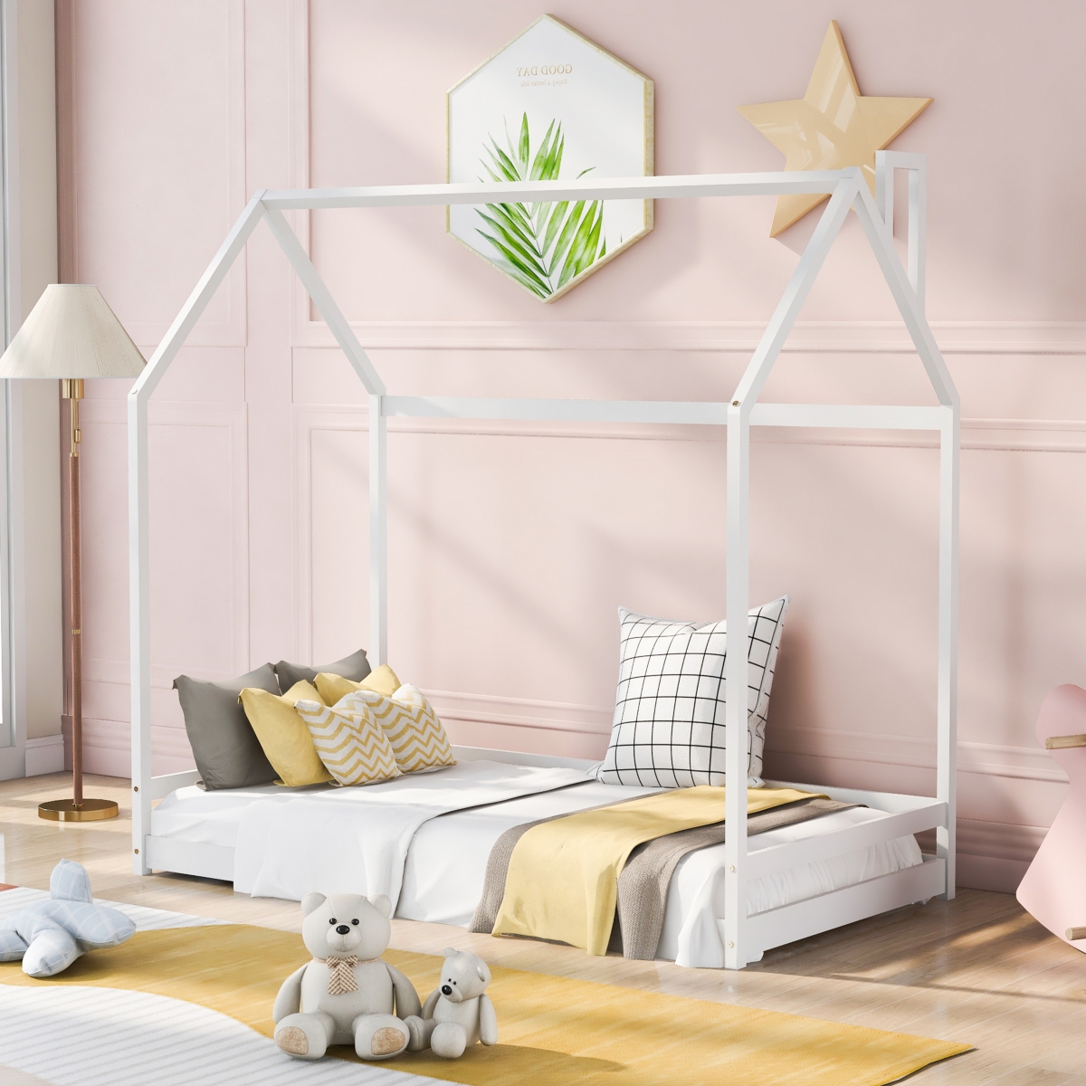 Click here for Streamdale Twin Size House Bed Wood Bed - White prices