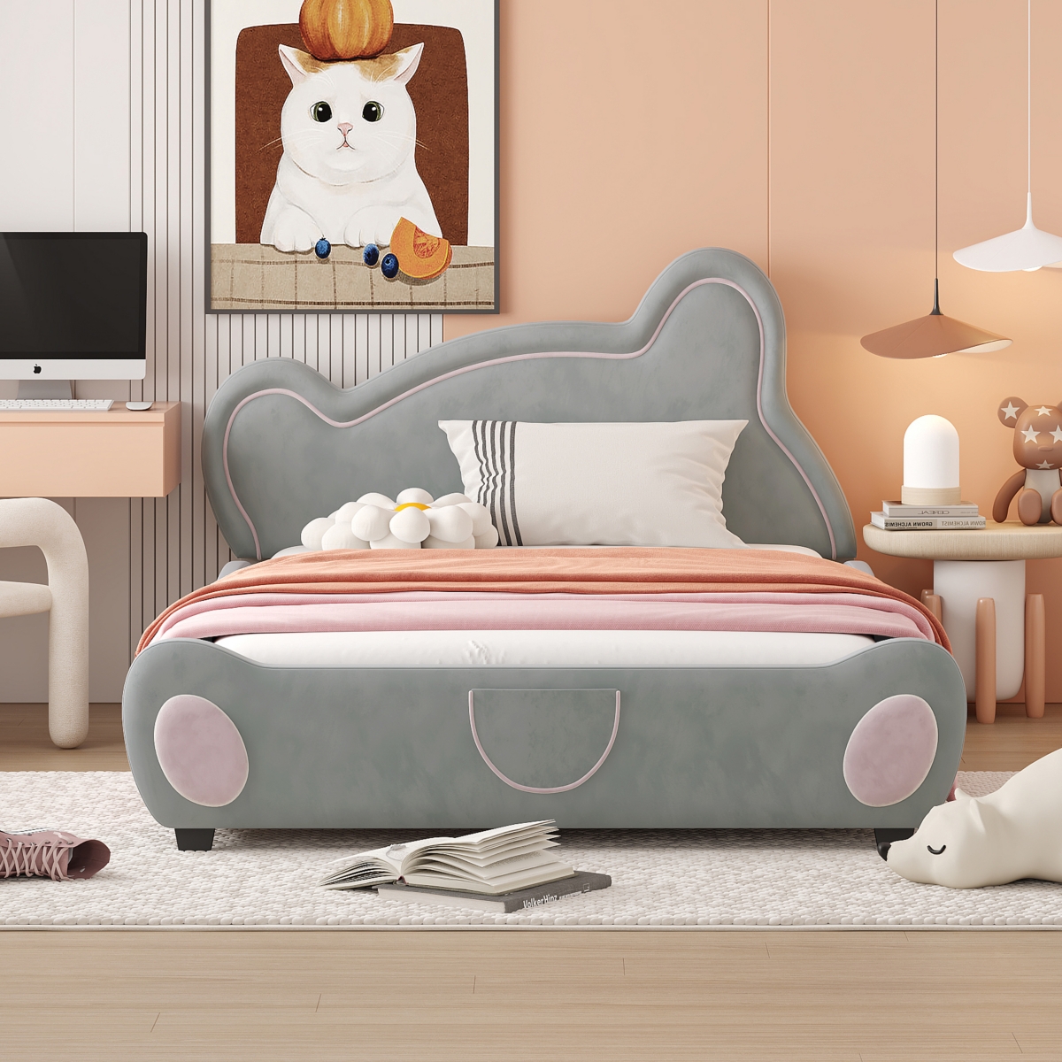Click here for Streamdale Velvet Platform Bed with Bear Headboard... prices