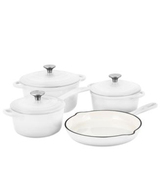 Basque Enameled Cast Iron Cookware Set, 7-Piece Set (Blanc), Nonstick ...