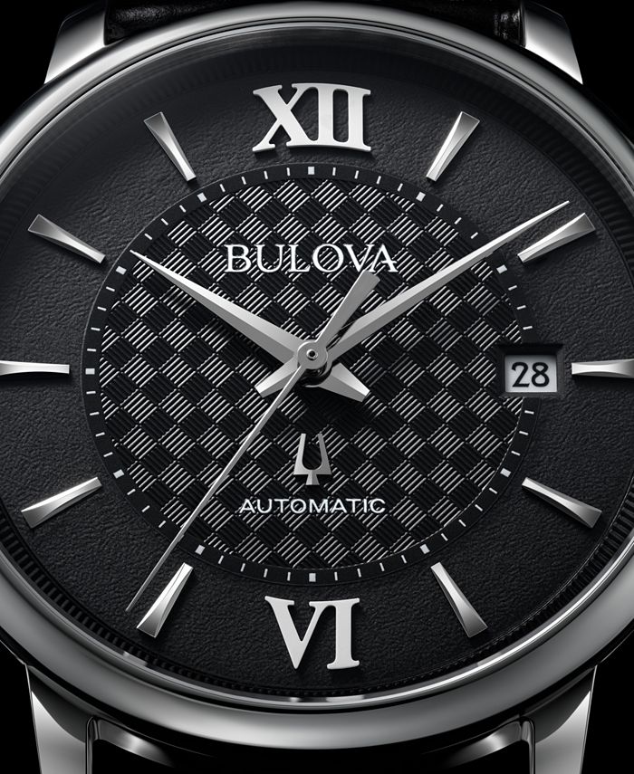 Bulova Unisex Automatic Hudson Black Leather Strap Watch 39mm - Macy's