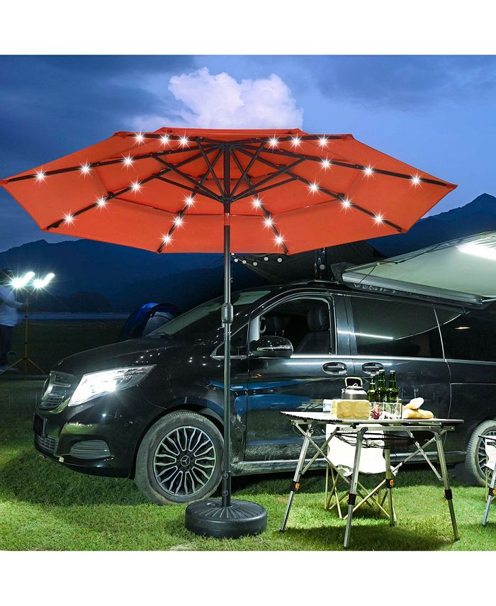 Yescom 9 Ft 3 Tier Patio Umbrella with Solar LED Crank Tilt Button ...