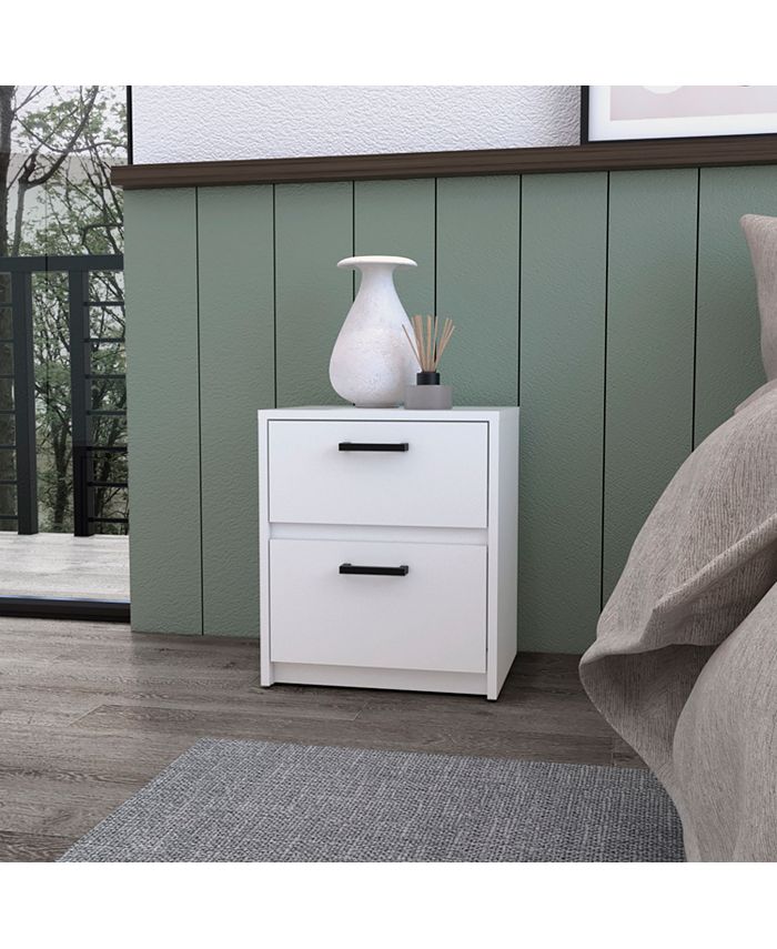 FM FURNITURE Myrtle 2 Drawers Nightstand, Bedside Table with Metal ...