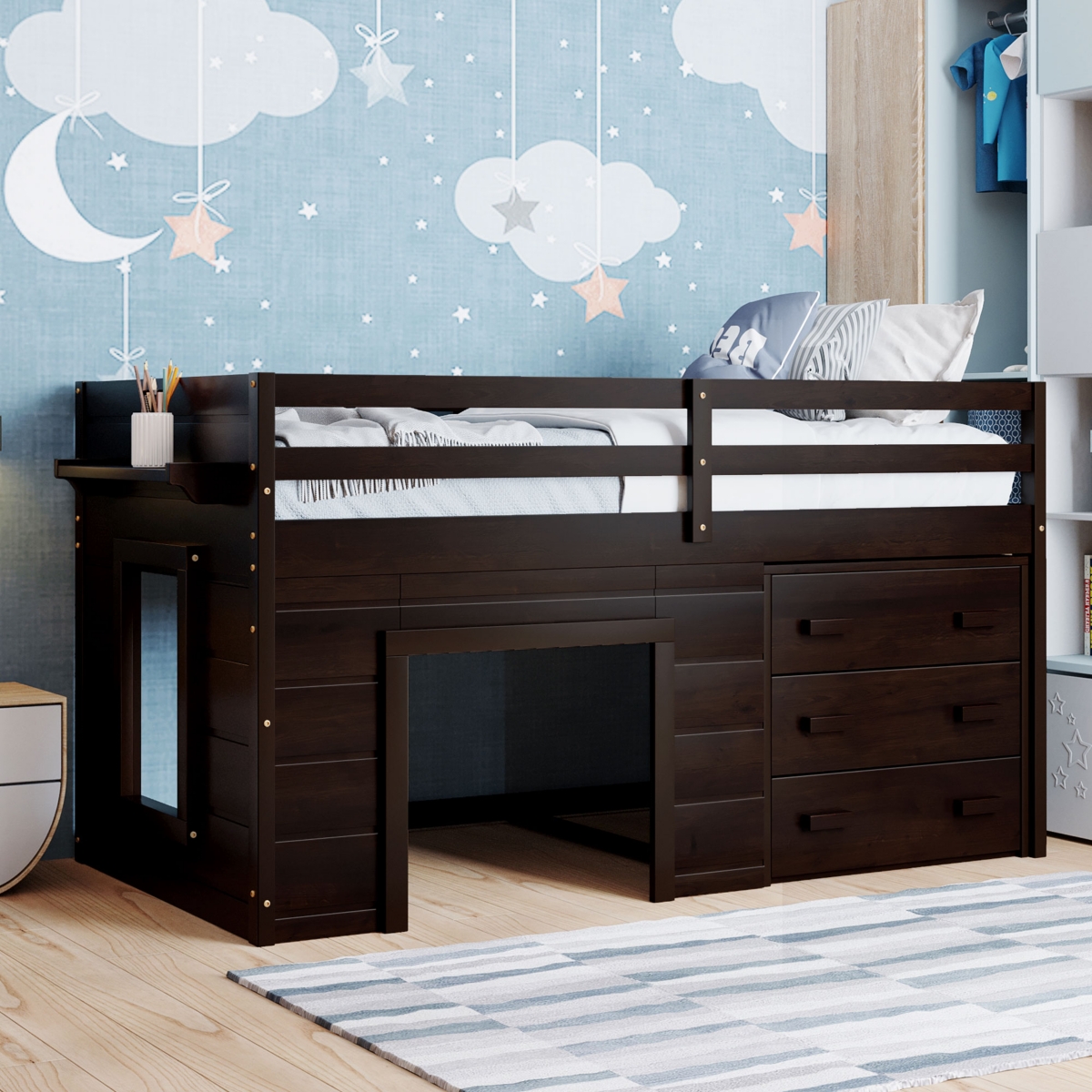 Click here for Streamdale Twin Size Loft Bed With Cabinet And She... prices